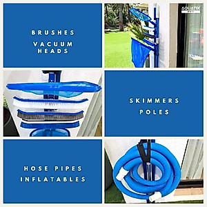 Aquatix Pro Pool Accessory Holder, Hanger & Organizer, Complete Kit, 110lbs Holding Power, Best for Swimming Pool Pole, Brush, Skimmer & Vacuum Head, Caddy for all Accessories & Attachments, Rustproof