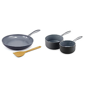 GreenPan Lima Healthy Ceramic Nonstick, 10'', Gray & Lima 1QT and 2QT Ceramic Non-Stick Saucepan Set, Gray -