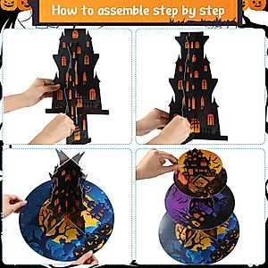 Nuenen Halloween Party Cupcake Stand Decorations, 3 Tier Happy Halloween Theme Party Cupcake Holder Tower Haunted Decor for Kids Halloween Day of the Dead Birthday Party Display Supplies