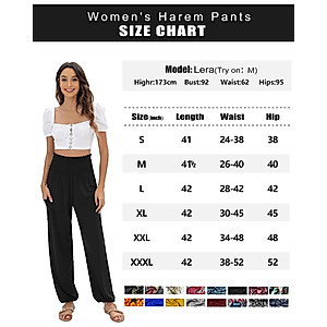 QIANXIZHAN Women's Harem Pants, High Waist Yoga Boho Trousers with Pockets Black M