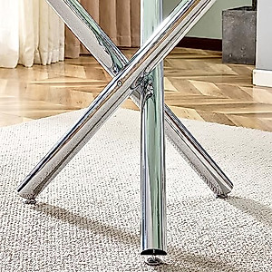 Ginxesh Faux Marble Dining Table for 6-8,71'' Large White Imitation Marble Dining Table with Double Sliver Metal Bases and Oval Corner,Modern Glass Table for Dining Room,Living Room,Kitchen,Office