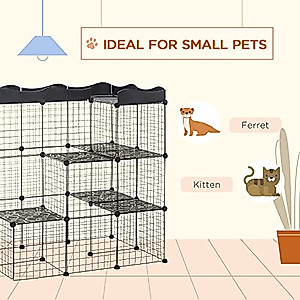 PawHut Pet Playpen Small Animal Cage Portable Metal Wire Yard Fence with Door, Ramp, Platform for Kitten, Ferret