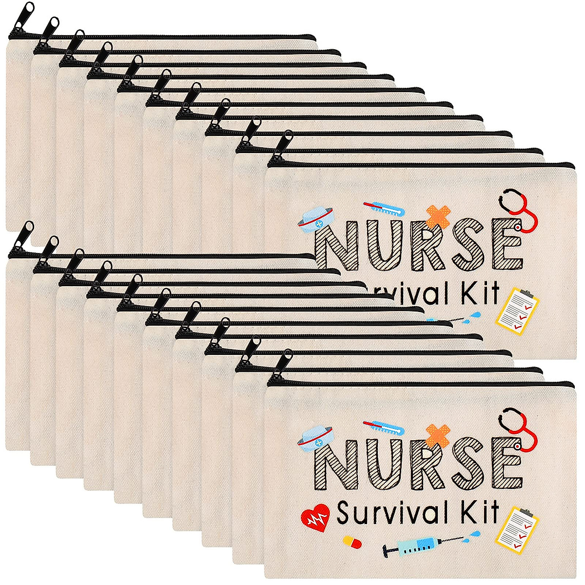 20 Pieces Nurse Cosmetic Bag Nurse Survival Kit Makeup Bags Canvas Multi Purpose Zipper Pouch Nurse Practitioner Gifts for Women Nurses School Nurse Practitioner Supplies