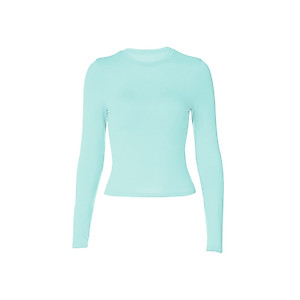 Women Slim Workout Shirt Top Long Sleeve Crewneck Skinny Athletic Top Solid Yoga Basic Crop Tee Tops (Solid Light Blue,Small)