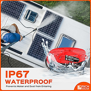 RICH SOLAR 10 Gauge 10AWG One Pair 100 Feet Red + 100 Feet Black Solar Panel Extension Cable Wire with Female and Male Connectors (100FT 10AWG)