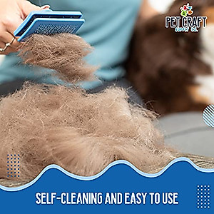 Pet Craft Supply Self Cleaning Grooming Slicker Pet Brush for Cats and Dogs Short Long Haired Fur Small Medium Large Metal Pin Bristle Comb Undercoat DeShedding DeMatting Detangler Puppy Kitten Blue