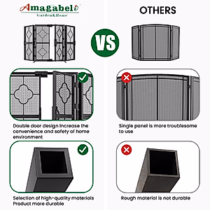 Amagabeli 48 x 28 Inch Fireplace Screen with Doors 3 Panel Foldable Wrought Iron Furnace Fireguards Fireplace Cover Free Standing Large Screen for Fireplace Wood Burning Metal Mesh Fire Spark (Black)