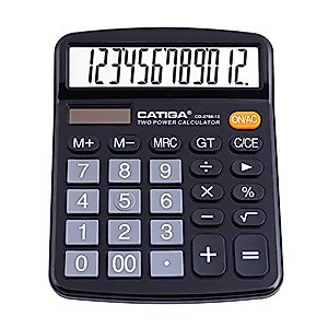 Desktop Calculator 12 Digit with Large LCD Display and Sensitive Button, Solar and Battery Dual Power, Standard Function for Office, Home, School, CD-2786 (Black)