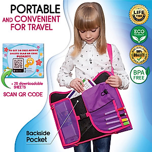 ECOFANTASY Kids Travel Tray - Waterproof Lap Table with No-Drop Large Tablet Holder - Car Seat Tray - Road Trip Essentials Kids - Car Desk Organizer for Airplane - Toddler Travel Essentials (Pink)