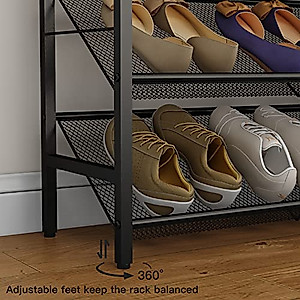 LIDYUK Shoe Rack, 5-Tier Shoe Organizer with 4 Slanted Metal Mesh Storage Shelves and Wood Top, Free Standing Shoe Rack for Entryway, Hallway, for 20-24 Pairs of Shoe Storage, Rustic Brown