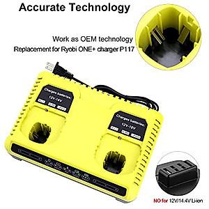 Biswaye P117S Dual Chemistry Fast Charger Compatible with Ryobi 12V-18V ONE+ Battery Lithium NiCad NiMh P102 P190 P189 P108 P105 P103 P107 PBP004 PBP005 PBP003 PBP002