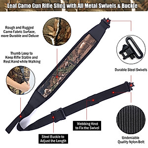 HUNTPAL 2 Point Gun Sling for Rifle Shotgun Crossbow, Hunting Gun Sling with Swivels, Quick Length Adjustment Metal Slider and Thumb Hole, Comfortable Neoprene Padded Shoulder Strap Gun Strap