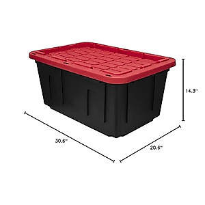 BMHSN 27 Gallon Plastic Storage Bin Tote Organizing Container With Durable Lid and Secure Latching Buckles, Stackable and Nestable Snap Lid Plastic Storage Bin, 1 Pack, Black Base/Red Lid