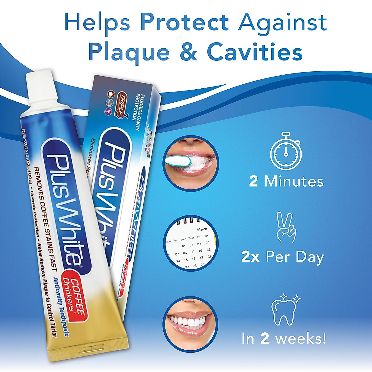 Plus White Coffee Drinker's Teeth Whitening Toothpaste - Removes Tooth Stains for Sensitive Teeth with Fluoride Cavity Protection & Tartar Control - Cool Mint Flavor (3.5 oz)