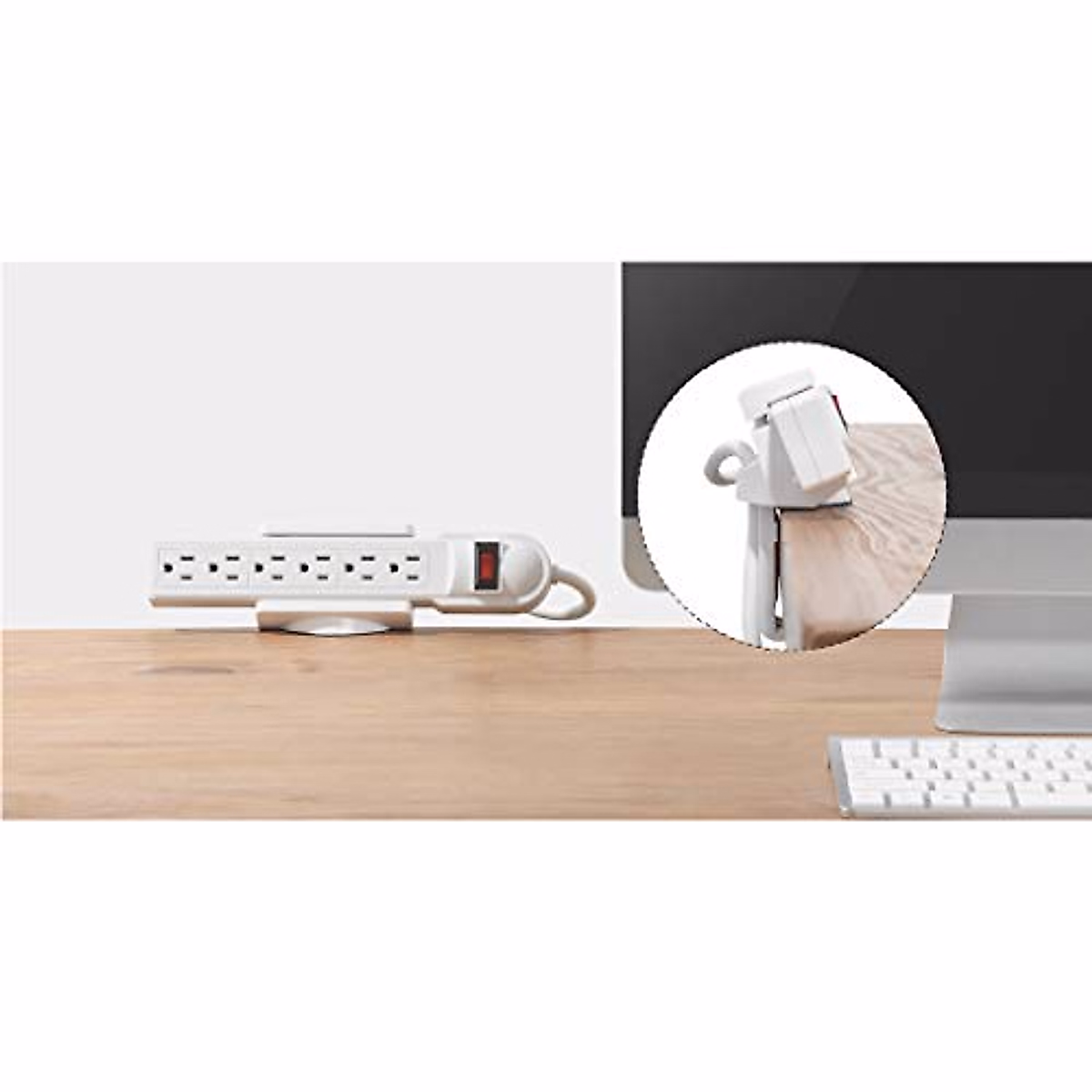 MP-MH01-2X 2 Pack Power Strip Holders with Adjustable Desk Clamp for Desktop Table - Fits 1.6" to 2.4" Power Outlet Strips | Cable Management (2 Pack White Narrow)