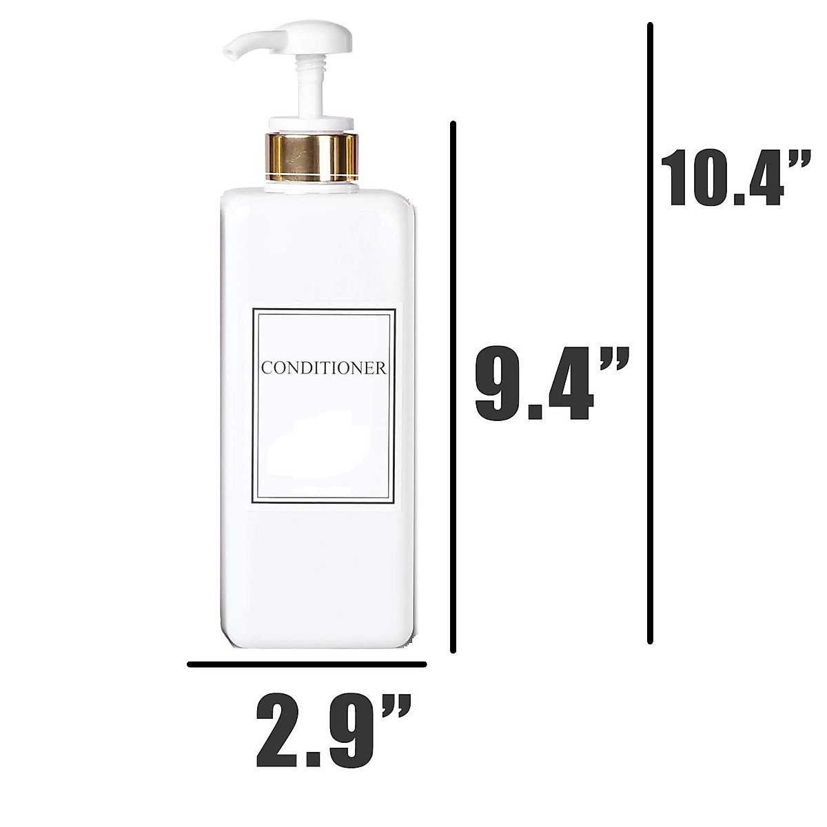 White Opaque Bottle with Gold White Head Empty Plastic Pump Bottles Square Shampoo Bottle Conditioner Soap Lotion Refillable, BPA Free for Body Wash, Moisturizer, Liquid Hand Soap, Set of 3