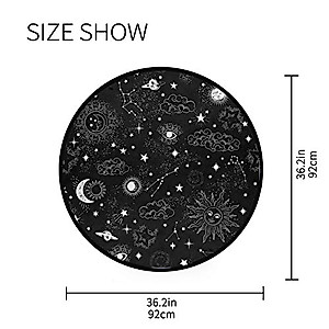 Circular Rugs Sun and Moon for Bedroom 3 Ft Round Rug Small Area Rug Room Decor Washable
