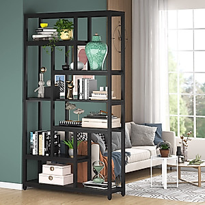 Tribesigns 79 Inch Bookshelf, 7-Tier Tall Bookcase with 10-Open Shelf, Wood and Metal Book Shelf Storage Shelves for Bedroom, Living Room and Home Office, Black