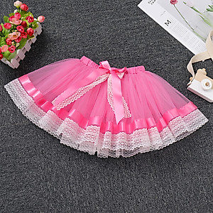 IBTOM CASTLE Baby Girl One Year Old Birthday Floral Lace Party Cake Smash Outfits Short Sleeve Top Princess Romper Bodysuit + Tutu Rainbow Skirt Set+Headband Fancy Dress Hot Pink-1 old,Birthday,