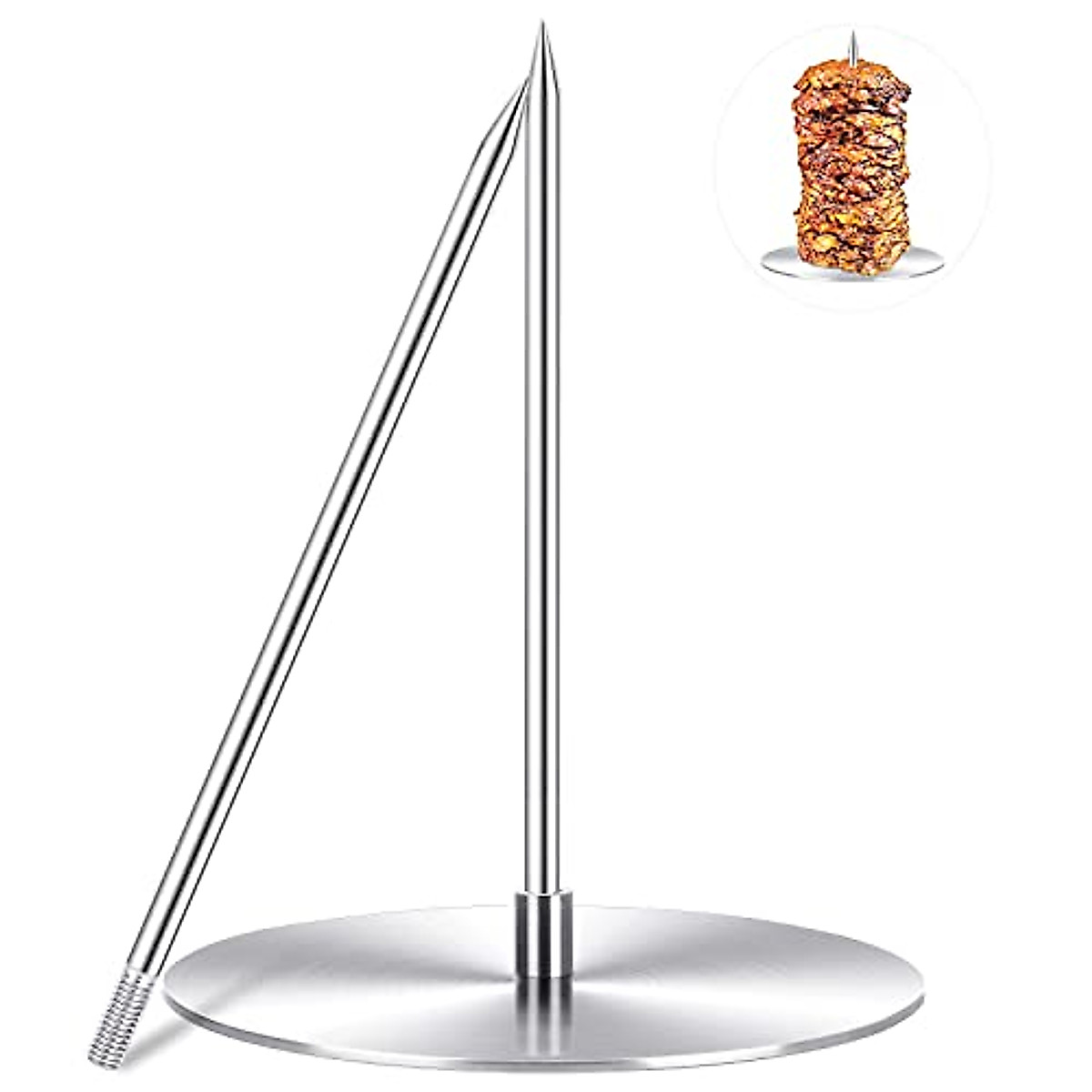 Al Pastor Skewer for Grill & Trompo Para Tacos Al Pastor, Vertical Skewer for Shawarma, Kebabs, Stainless Steel with 2 Size Skewers(8”and 12”) for Smoker, Kamado Grill, Oven