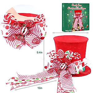 HMASYO Candy Cane Christmas Tree Topper, Large Red Tree Topper Hat with Candy Peppermint Bows Ribbon Ornament, Top Hat Christmas Tree Topper for Home Office Holiday Tree Decoration Xmas Gift
