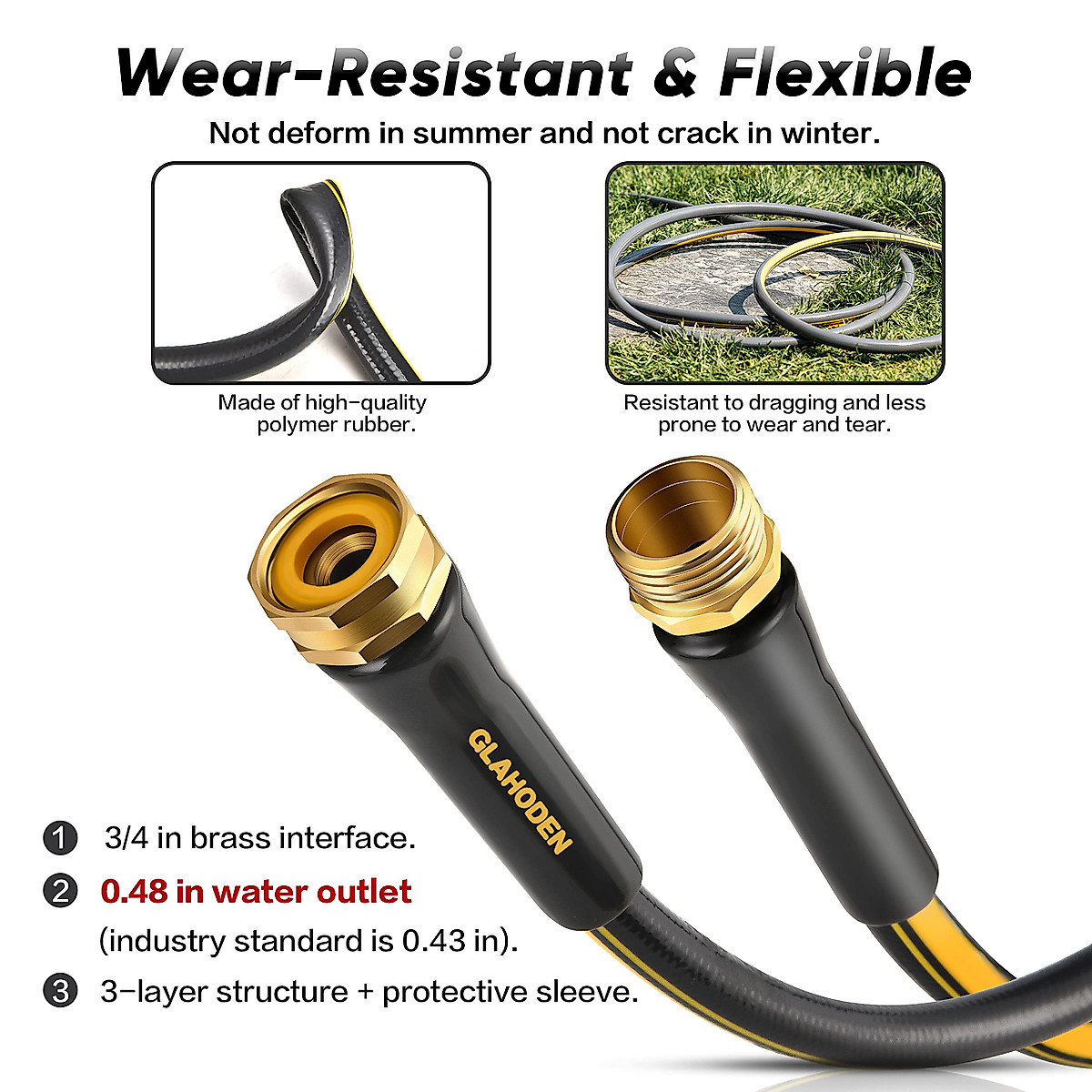 GLAHODEN Retractable Garden Hose Reel 5/8 in x 65 ft Upgraded UV Resistant Heavy Duty Automatic Hose Reel Wall Mount 3/4 in Brass Fitting 9 Pattern Nozzle Any Length Lock Slow Retraction 180° Swivel