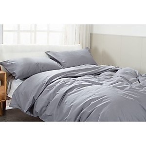 Discshi Bedding Duvet Cover Set 100% Cotton Full Size Breathable Durable Soft Comfy 3 PCS Comforter Cover Set with 1 Duvet Cover(86"x86") and 2 Pillow Covers(20"x30") (Grey)