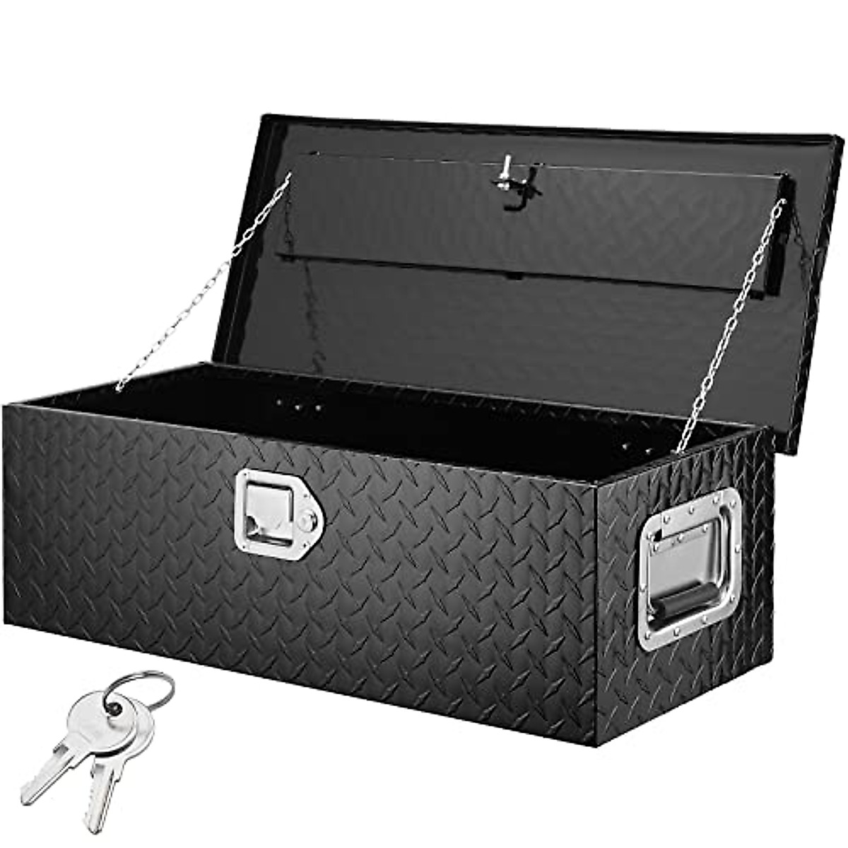 VEVOR Heavy Duty Aluminum Truck Bed Tool Box, Diamond Plate Tool Box with Side Handle and Lock Keys, Storage Tool Box Chest Box Organizer for Pickup, Truck Bed, RV, Trailer, 30"x13"x9.6", Black