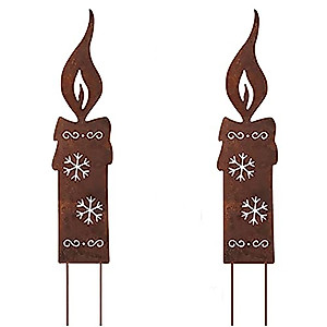 Garden Stake Rusted Metal Decor Christmas Stakes Candles,Christmas Tree, Snowman Shape Garden Stake Decor