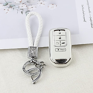 PIFOOG Key Fob Cover for Honda Accord Civic CRV Pilot Passport Insight Accessories White TPU 5 Buttons Smart Keys Case Shell Protector Bling Car Keychain Girly Women