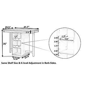 Knocbel Farmhouse 4-Person Counter Height Rectangular Dining Table with Adjustable Shelves and Wine Rack, Wooden Kitchen Dining Room Small Space Furniture (Brown and Blue)