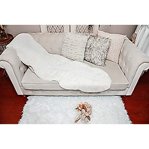 STAOLENE Ultra Soft Faux Rabbit Fur Chair Cover Couch Pad Fuzzy Area Rug Fluffy Bedside Carpet Mat for Bedroom Floor Sofa Living Room Rugs 2 x 6 ft,Creamy-White Fur Rug