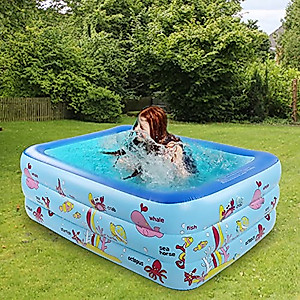 Rectangular Inflatable Pool PVC Inflatable Lounge Above Ground Family Swim Center for Summer Outdoor Backyard, Garden