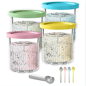 Ninja Star Creami Pints and Lids - 4 pack of 24 oz with accessories - Creami Deluxe Pints Compatible with NC500 Series Ice Cream Maker | Assorted Colors, BPA-Free