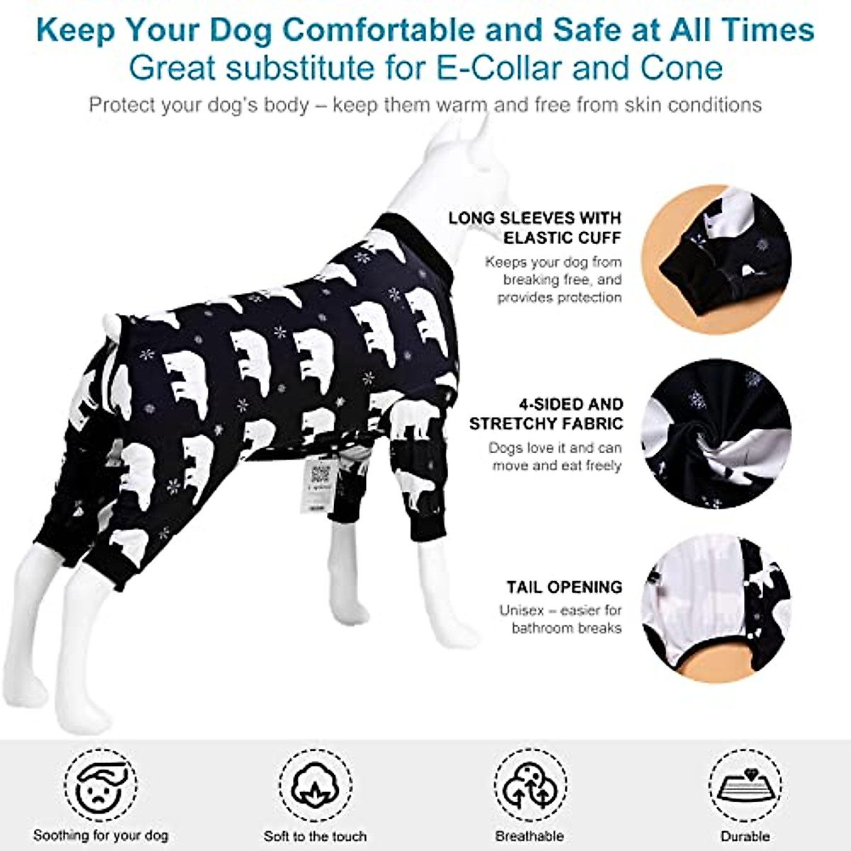 LovinPet Big Dog Shirts - Stretch Cotton Pet Shirts with Animal Print, Full Coverage Dog Clothing Perfect to Prevent Licking Wounds After Surgery for Medium & Large Dogs,Black L