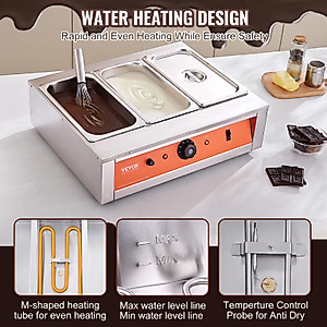 VEVOR Chocolate Tempering Machine, 26.5 Lbs 3 Tanks Chocolate Melting Pot TEMP Control 86~185℉, 1500W Stainless Steel Electric Commercial Food Warmer For Chocolate/Milk/Cream Melting and Heating