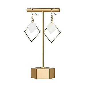 GemeShou Gold Metal Earring T Bar Stand Retail display holders for show, Jewelry Online stores Photography Display Props Organizer【Gold-Hexagon Base Height 4.5"】