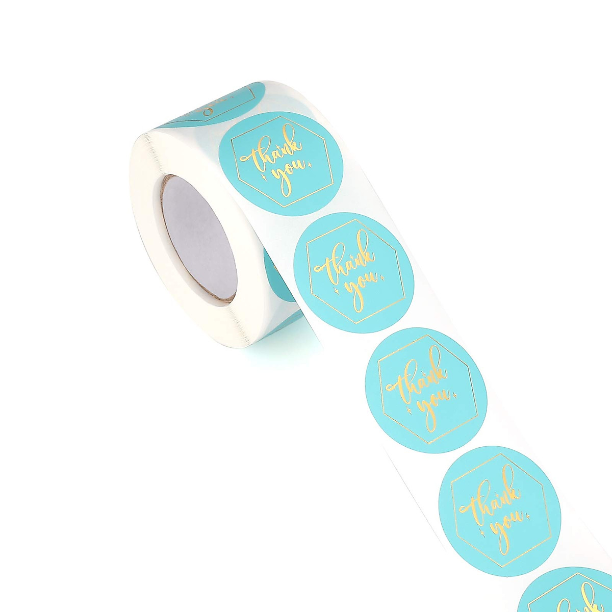 Thank You Stickers Roll - 1.5 inch Blue Thank You Stickers with Teal Base Color, Gold Foil Design, 500 Thank You Stickers for Business, Gift Bags, Envelopes Seals, Mailer Stickers