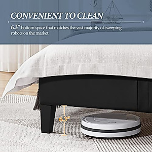 Yaheetech Full Bed Frame Faux Leather Upholstered Platform Bed with Height-Adjustable Headboard, Button Tufting & Nailhead Trim/Noise-Free/Wood Slats Support/No Box Spring Needed, Black Full Bed