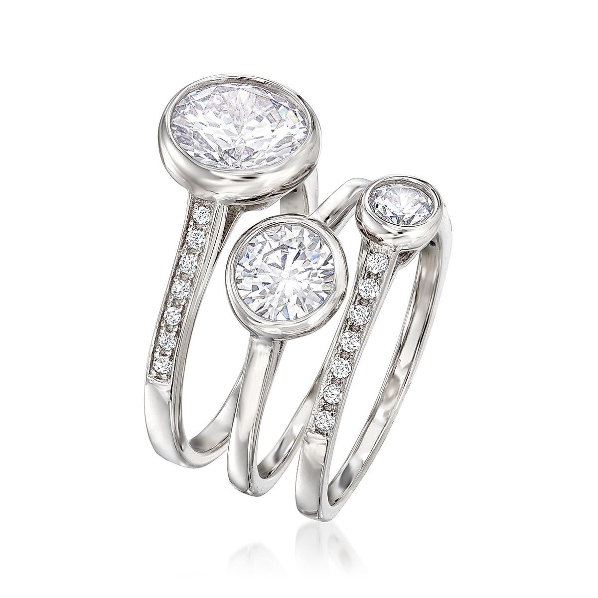 Ross-Simons 3.25 ct. t.w. CZ Jewelry Set: 3 Stackable Bezel Rings in Sterling Silver. Size 8
