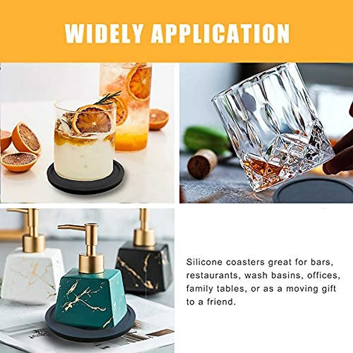 Silicone Drink Coasters Set of 4, Non-Slip Cup Coasters, Heat Resistant Cup Mate, Soft Coaster for Tabletope Protection, Furniture from Damage (Black)