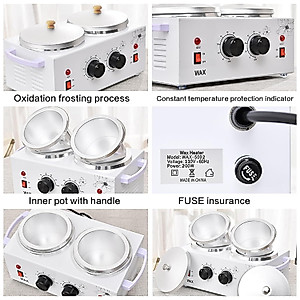1.2L Double Portable Wax Warmer Machine for Painless Hair Removal, Women Men Professional Wax Heater with Adjustable Temperature Set,40pcs Wax Sticks