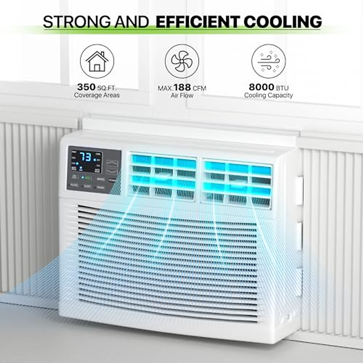 Magshion 8000 BTU Window Air Conditioner with Remote & App Control, 6 Modes – Cool, Dry, Auto-Restart, Fan, Sleep, Cools Rooms up to 350 Sq. Ft., Quiet AC Unit with Easy Install Kit
