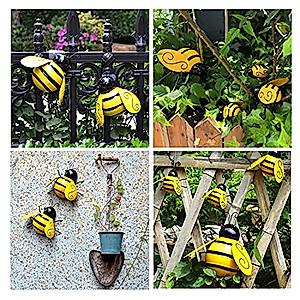 Yungeln Metal Wall Art, 4PCS Metal Bumble Bee Wall Decor, 3D Iron Bee Art Sculpture Hanging Wall Decorations for Outdoor Home Garden