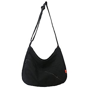 Canvas Cross Body Bag Purses for Women Black Unisex Messenger Crossbody Handbags Women's Tote Bag with Zipper Pockets Hand Bags Medium Womens Hobo Bags Shoulder Bag for Travel Teen Girls for School