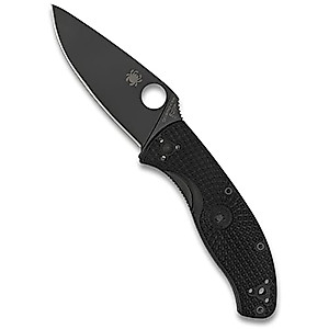 Spyderco Tenacious Lightweight Folding Utility Pocket Knife with 3.39" Black Stainless Steel Blade and Black FRN Handle - Everyday Carry - PlainEdge - C122PBBK