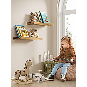 AMADA HOMEFURNISHING Floating Shelves, Wood Hanging Wall Shelves for Storage, Wall Mounted Shelves for Bathroom, Living Room, Kitchen, Bedroom, Office, Wall Shelf Set of 2, AMFS25