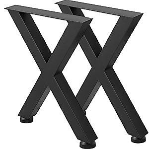 VEVOR Set of 2 Steel Table Legs, 28''Height 24''Wide Dining Table Legs, Heavy Duty 3.1" Square Box Section X Frame Table Legs, 28x24x3.1 Inch Black Color Industrial Country Style Metal Dining Legs
