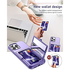 WeLoveCase for Cute iPhone 13 Pro Max Case for Women with Credit Card Holder & Hidden Mirror, Heavy Duty Protection Cover Protective Wallet Case for iPhone 13 Pro Max Light Purple