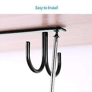 Fvstar 2pcs Mugs Holder Under Cabinet,Coffee Cups Hooks Under Shelf,Metal Mugs Drying Racks,Iron Mugs Hanging Organizer,Under Cabinet Hanger for Mugs,Kitchen Utensils,Black